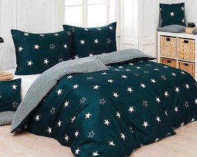 Matějovský povlečení STARS hvězdy, tmavě zelené, flanel premium, 140x200cm + 70x90cm