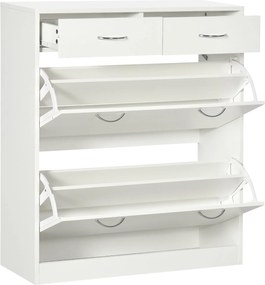 HOMCOM Úzký botník s 2 sklápěcími zásuvkami a 2 vyjímatelnými zásuvkami pro 12 párů bot, pro vstupní prostory, 80x30x91,5 cm, bílý | Aosom