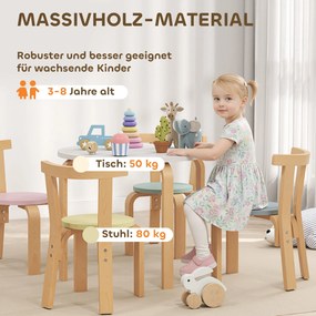 AIYAPLAY 5dílná dětská sada stolu a židlí, lehké masivní dřevo, barevná