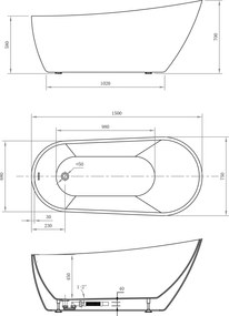 Aqualine TISA 150 x 75 cm E1575 volně stojící vana
