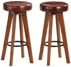 Barové židle 2 ks pravá kůže a masivní akáciové dřevo - Default Title