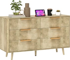 HOMCOM Komoda se 6 zásuvkami do ložnice s pruhovaným designem a dřevěnými nohami, příborník do obývacího pokoje a chodby 62x35x105 cm Dub | Aosom