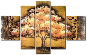 Obraz Strom naděje (5-dílný) - příroda na zlatém pozadí s motivem listů
