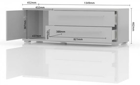 Televizní stolek PIANO TV135-1K2F/PN bílá lesk