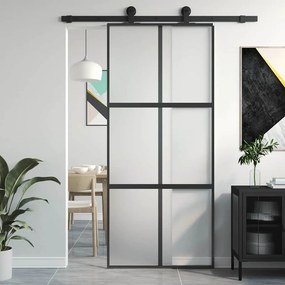 Posuvné dveře černé 90 x 205 cm tvrzené sklo a hliník 155208