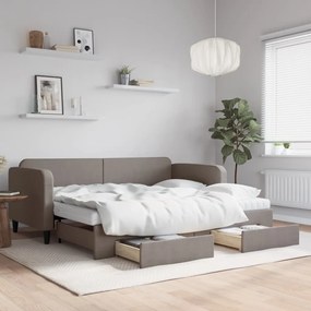 Válenda s přistýlkou a zásuvkami taupe 90 x 200 cm textil 3196873