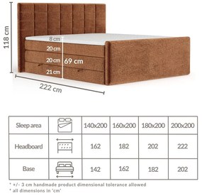Oranžová boxspring postel s úložným prostorem 200x200 cm Ava – Maison de Rêve