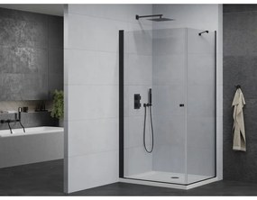 Mexen Pretoria sprchový kout s otočnými dveřmi 80 x 70 cm, průhledné, Černá + vanička do sprchového kouta Flat - 852-080-070-70-
