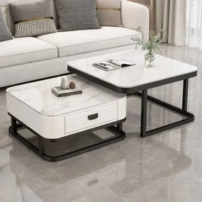 LuxuryForm DESIGN Konferenční stolek ARAGON 70 × 70 / 60 × 60 cm – bílý / bílý mramor (set 2 ks)