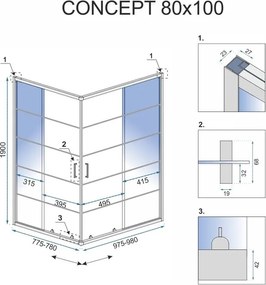 Rea Concept, sprchový kout 80x100 cm + bílá sprchová vanička Savoy, KPL-K1005