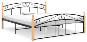 Rám postele černý kov a masivní dubové dřevo 160 x 200 cm,  324929 HangarStore.cz