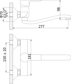 Bruckner, BARON nástěnná baterie, rozteč 150mm, chrom, 612.015.1