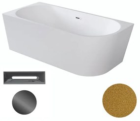 Besco Akrylátová volně stojící rohová vana Zoya Glam Z 150x75 (170x80) bílá/zlatá Rozměry (cm): 170x80, Typ a barva výpustě: Click-Clack s přepadem, černá, Orientace: Levá