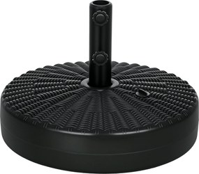 Podstavec pro slunečník Outsunny kulatý pro tyče Ø38/48 mm plnitelný 22 kg vody a 29 kg písku s ratanovým designem Ø51x36 cm Černý | Aosom