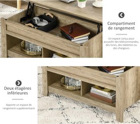 HOMCOM Zvedací Konferenční Stolek, Stolek do Obývacího Pokoje se Policemi a Skrytým Úložištěm, 105 x 50 x 49-62,5 cm do Obývacího Pokoje, Ložnice, Du…