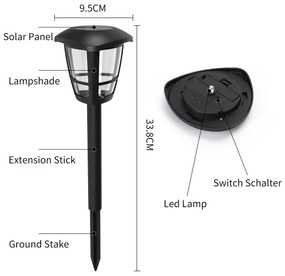 Aigostar - SADA 12x LED Solární lampa LED/0,06W/2V 33,8 cm 6500K IP44 černá