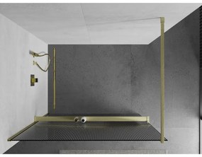 Mexen Kioto+, sprchová zástěna Walk-In s poličkou a věšákem 130 x 200 cm, 8mm sklo s žebrovým vzorem, zlatý matný profil, 800-130-121-55-09