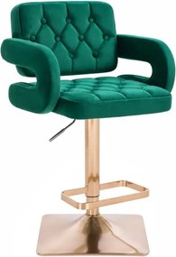 LuxuryForm DESIGN Barová židle ADRIA VELUR na zlaté hranaté podstavě - zelená