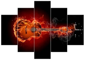 Gario Obraz s hodinami Hořící kytara - 5 dílný Rozměry: 150 x 105 cm