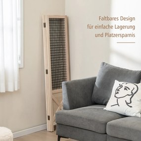 Costway Skládací zástěna dělicí příčka 4dílná příčka dřevěný rám – 151 × 144 cm