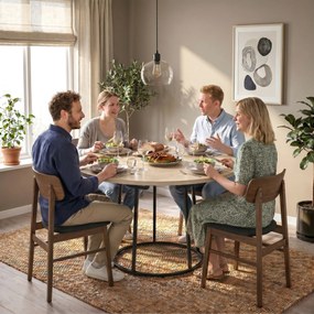 HOMCOM Kulatý jídelní stůl pro 4–6 osob, Ø 120 x 75 cm, kuchyňský stůl s kuželovou kovovou konstrukcí, přírodní dřevo