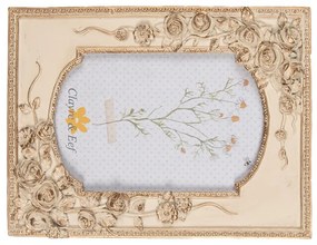 Béžovo zlatý fotorámeček Caroline s plastickou aplikací ve tvaru růže – 10x15 cm