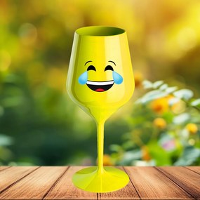 SMAJLÍK PLAČÍCÍ SMÍCHY - žlutá nerozbitná sklenice na víno 470 ml