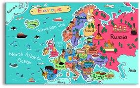 Jednodílný obraz dětská mapa Evropy Velikost (šířka x výška): 150x90 cm