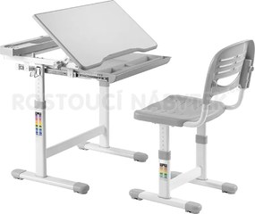 Dětský rostoucí set AMANDO bílo-šedý + LED lampa + držák knih