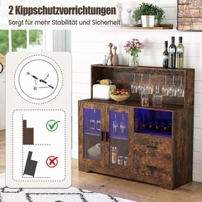 Costway Kuchyňská skříňka bufetová s otevřenými přihrádkami zásuvka a LED