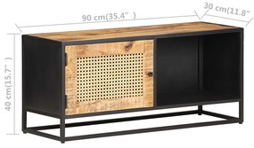 vidaXL Marketos TV stolek 90x30x40 cm hrubý masivní mangovník a přírodní rákos
