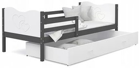 Dětská postel MAX P 80x190cm s šedou konstrukcí v bílé barvě s motivem srdíček