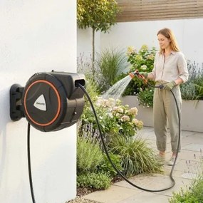 Outsunny teleskopický navíječ hadice 28+2 m s automatickým navíjením a zajištěním