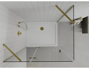 Mexen Roma sprchový kout s otočnými dveřmi 80 x 70 cm, Průhledné, Zlatá + sprchová vanička Flat - 854-080-070-50-00-4010