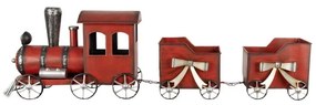 Červená antik kovová dekorace vláček Christmas Train - 94*18*28 cm