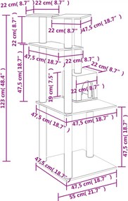 Škrabadlo pro kočky se sisalovými sloupky světle šedé 123 cm 171784