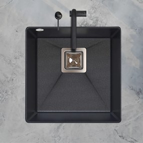 Sink Quality Argon 50, kuchyňský granitový dřez 420x420x225 mm + chromový sifon, bílá, SKQ-ARG.W.1KBO.50.X