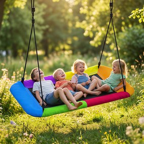 AIYAPLAY Hnízdo houpačka Výškově nastavitelná závěsná houpačka do 300 kg s nastavitelnými lany pro děti od 3 do 8 let 148x77x180 cm Pestrobarevné pro…