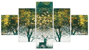 Obraz - Jeleni v zeleném lese (125x70 cm)