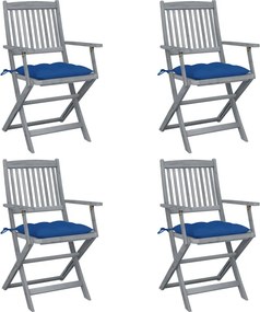 Skládací židle 4 ks s polštáři z masivního akáciového dřeva 3064534