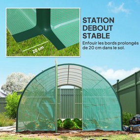 Zahradní tunelová skleník Outsunny, tunelový skleník 18 m², s 8 okny a 2 otočnými dveřmi, PE kryt, konstrukce z pozinkované oceli, 6 x 3 x 2 m, zelený