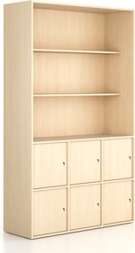 Kancelářská skříň FRAME, 6x dveře, 2x police, 1299 x 450 x 2162 mm, cylindrický zámek, bříza