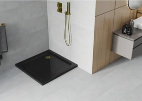 Mexen Flat čtvercový sprchový kout slim 90 x 90 cm, černý, sifon zlatý - 40709090G