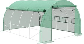 Outsunny Poly Túnel Skleník 4 x 3 x 2 m Skleník pro chůzi s Roll-up Kryty Filmový Túnel UV Ochrana Zelené Ocelové Trubky | Aosom