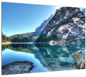 Skleněný obraz vysokohorského jezera (70x50 cm)
