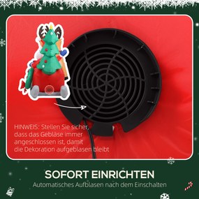 Outsunny Nafukovací vánoční dekorace, Santa Claus v sobím saních, polyesterová látka, LED světla, barevné