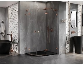 Mexen Lunar, L pravý půlkruhový sprchový kout 100 x 90 cm, 8mm čiré sklo, profil růžové zlato, 833L-100P-090L-60-00