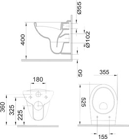 Mereo Mereo, WC závěsné, RIMLESS, 530x355x360, keramické, vč. sedátka CSS124, VSD81S2