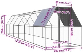 vidaXL Marketos Venkovní klec pro kuřata 2 x 12 x 2 m pozinkovaná ocel