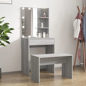 vidaXL Set toaletního stolku s LED kompozitní dřevo [3114136] Barva: šedá sonoma